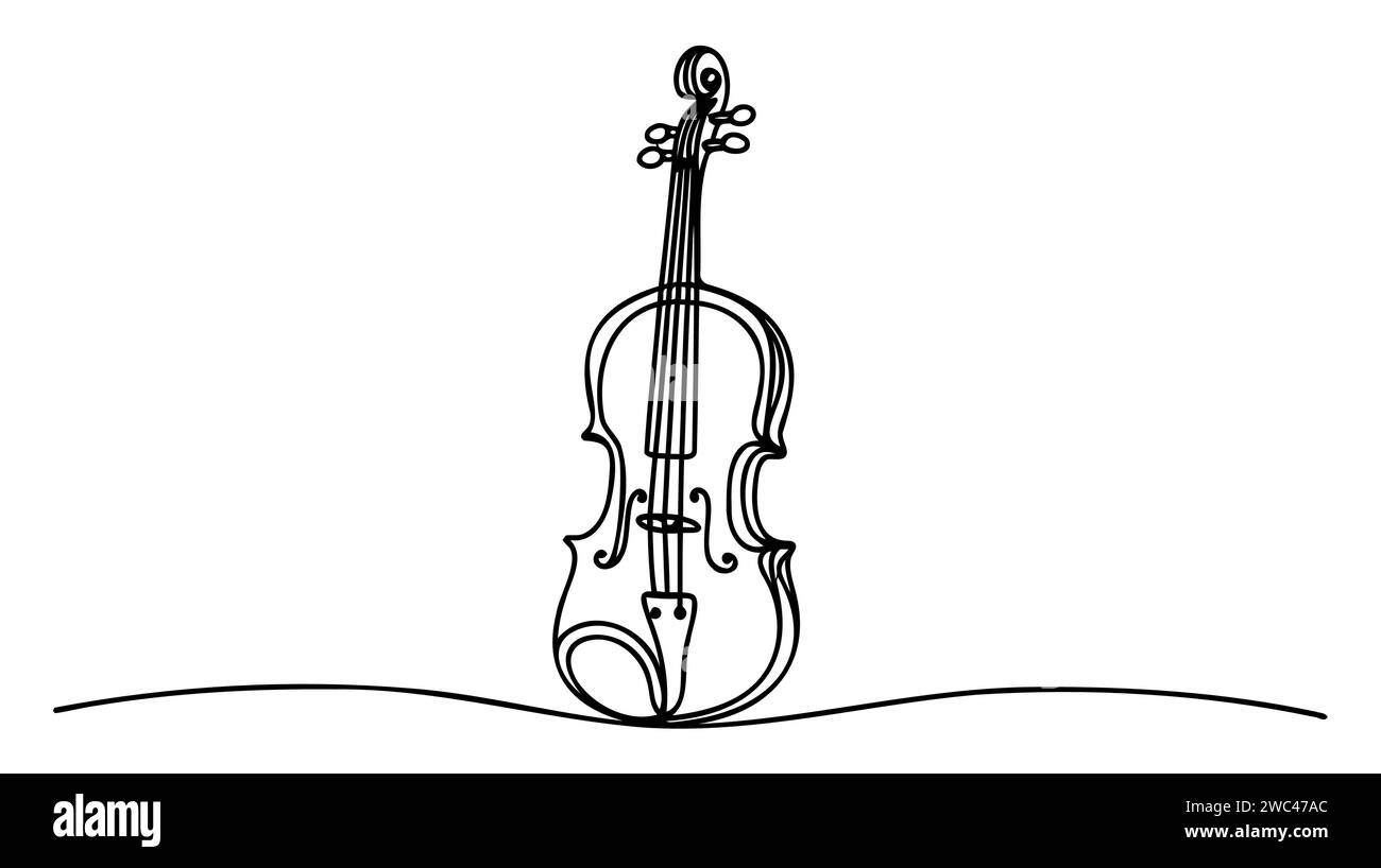 Violin one line art. Continuous line drawing of musical instrument ...