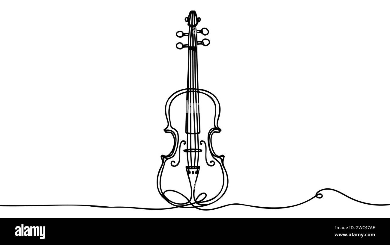 Violin one line art. Continuous line drawing of musical instrument ...
