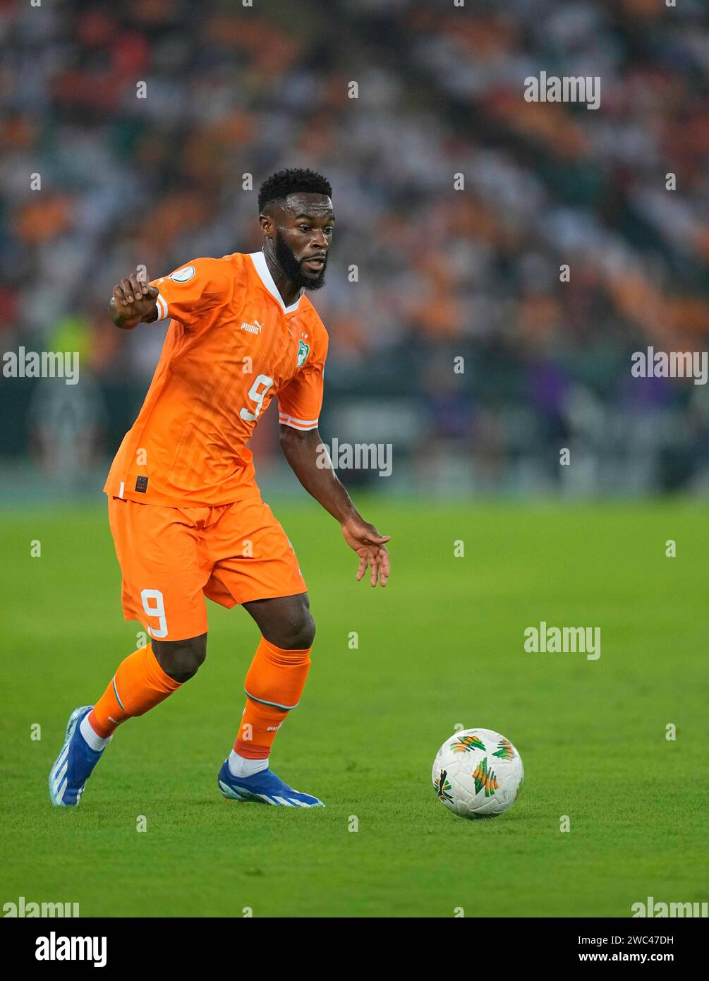 January 13 2024: Jonathan Fousseni Bamba (Ivory Coast) controls the ...