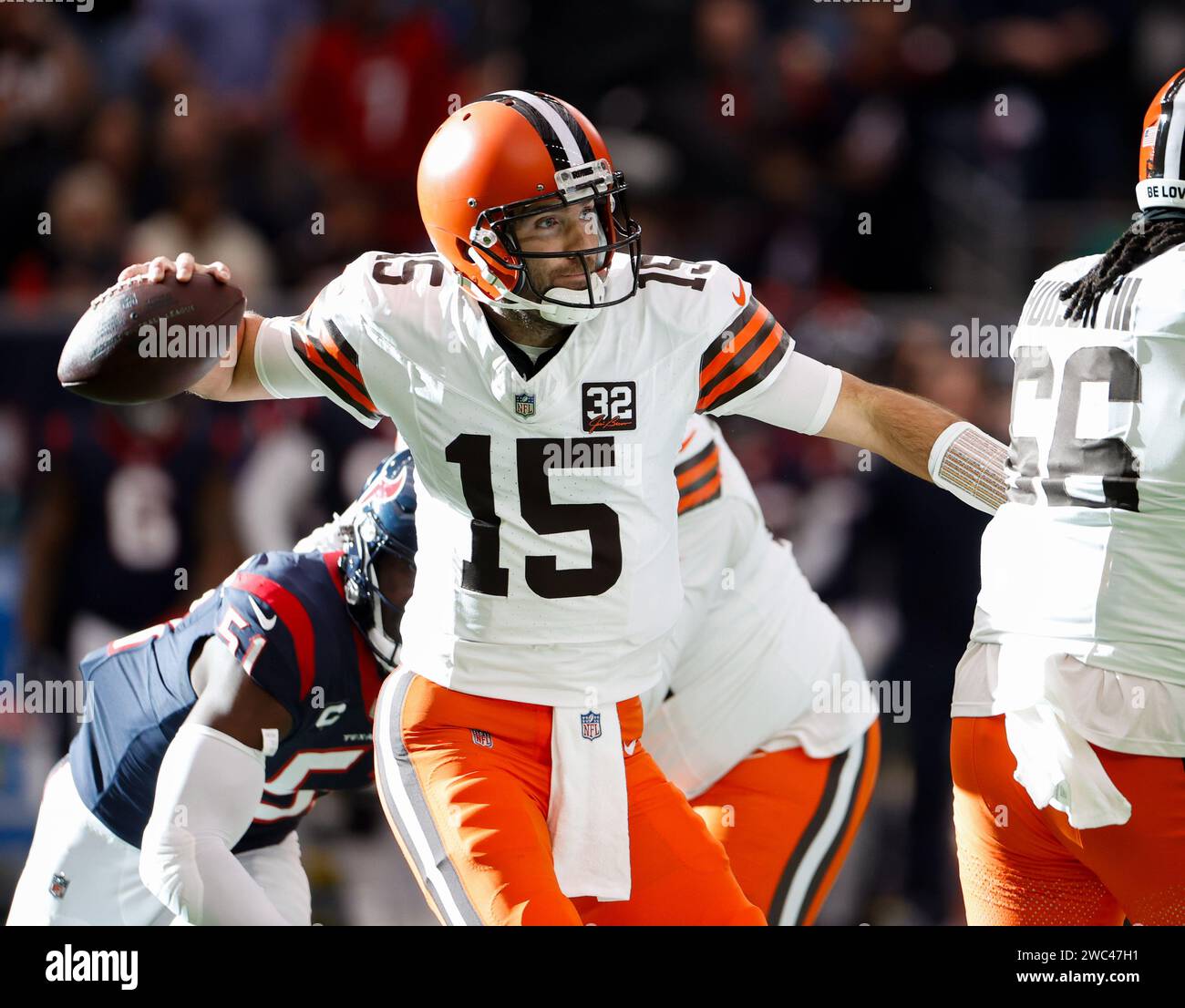 January 13, 2024: Browns quarterback Joe Flacco (15) looks to pass the ...