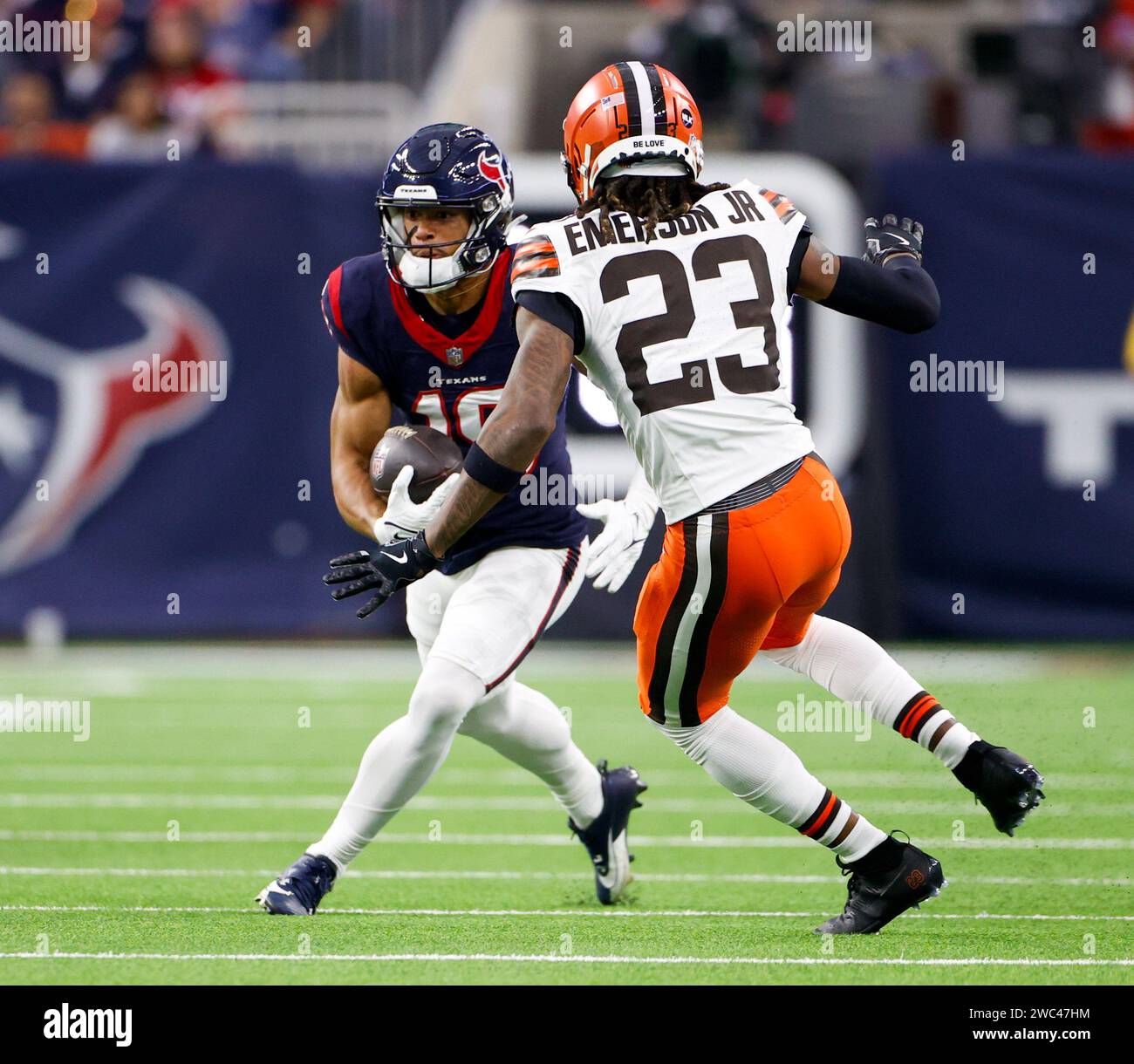 January 13, 2024: Texans wide receiver Xavier Hutchinson (19) carries ...