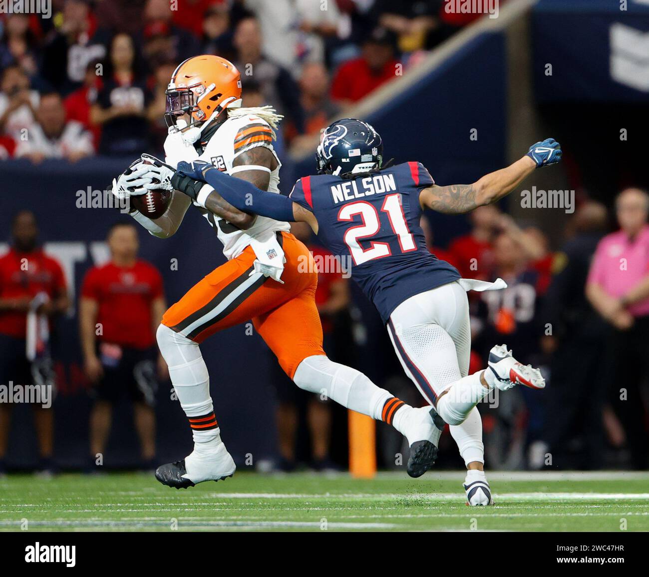 January 13, 2024: Texans cornerback Steven Nelson (21) reaches to ...