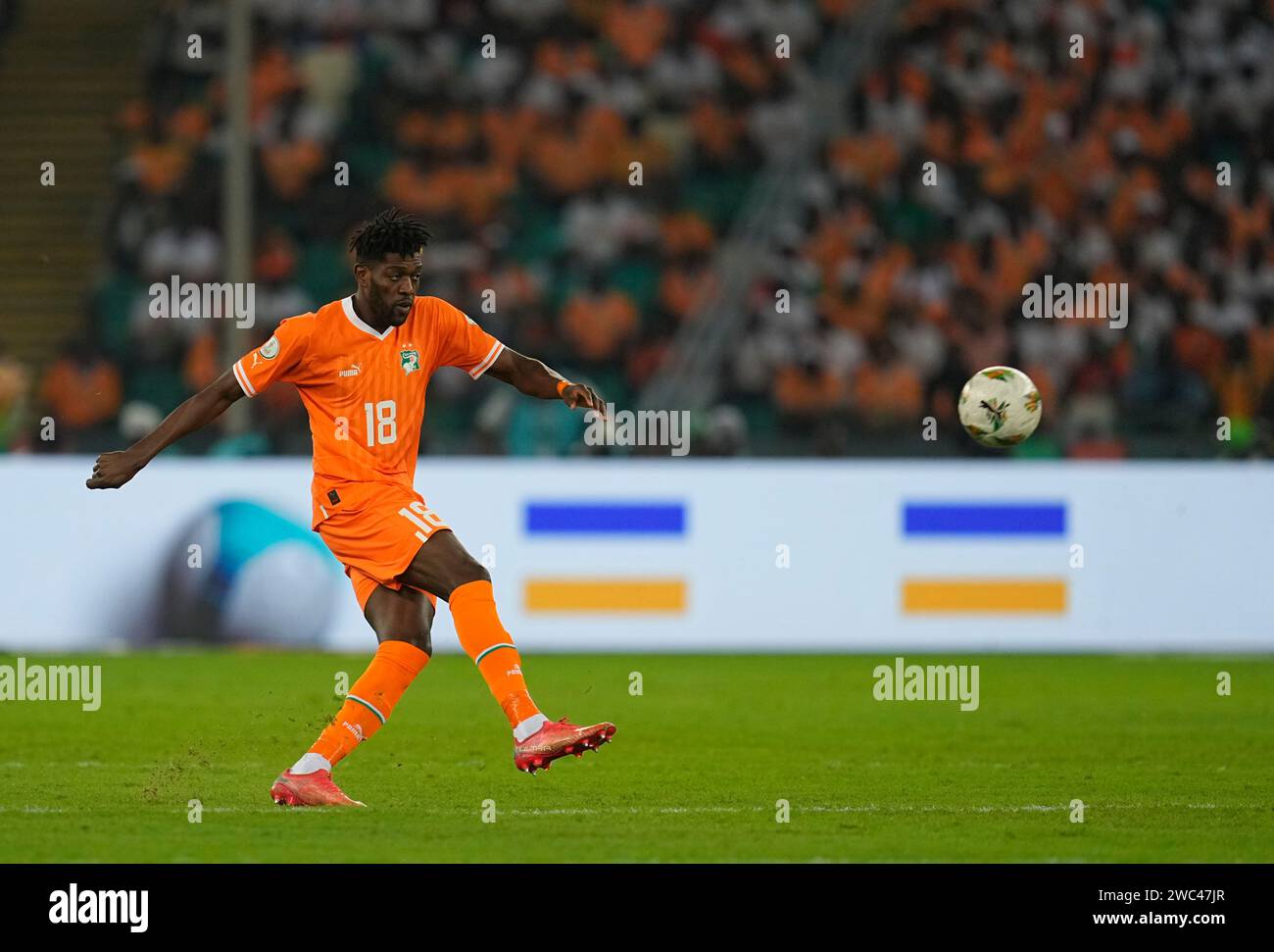 January 13 2024: Ibrahim Sangare (Ivory Coast) controls the ball during ...