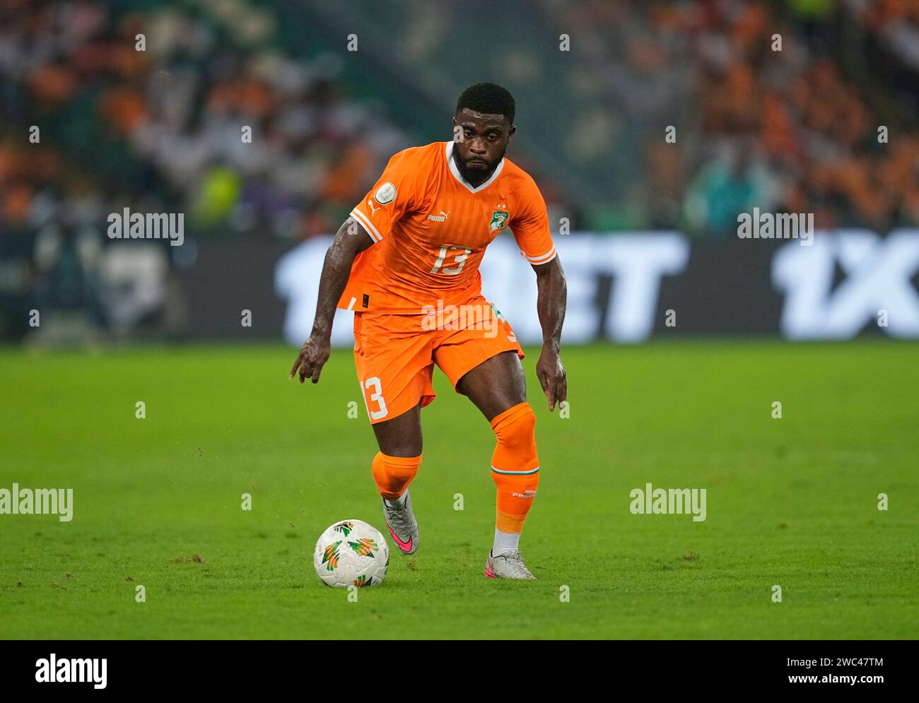 January 13 2024: Jeremie Boga (Ivory Coast) controls the ball during a ...