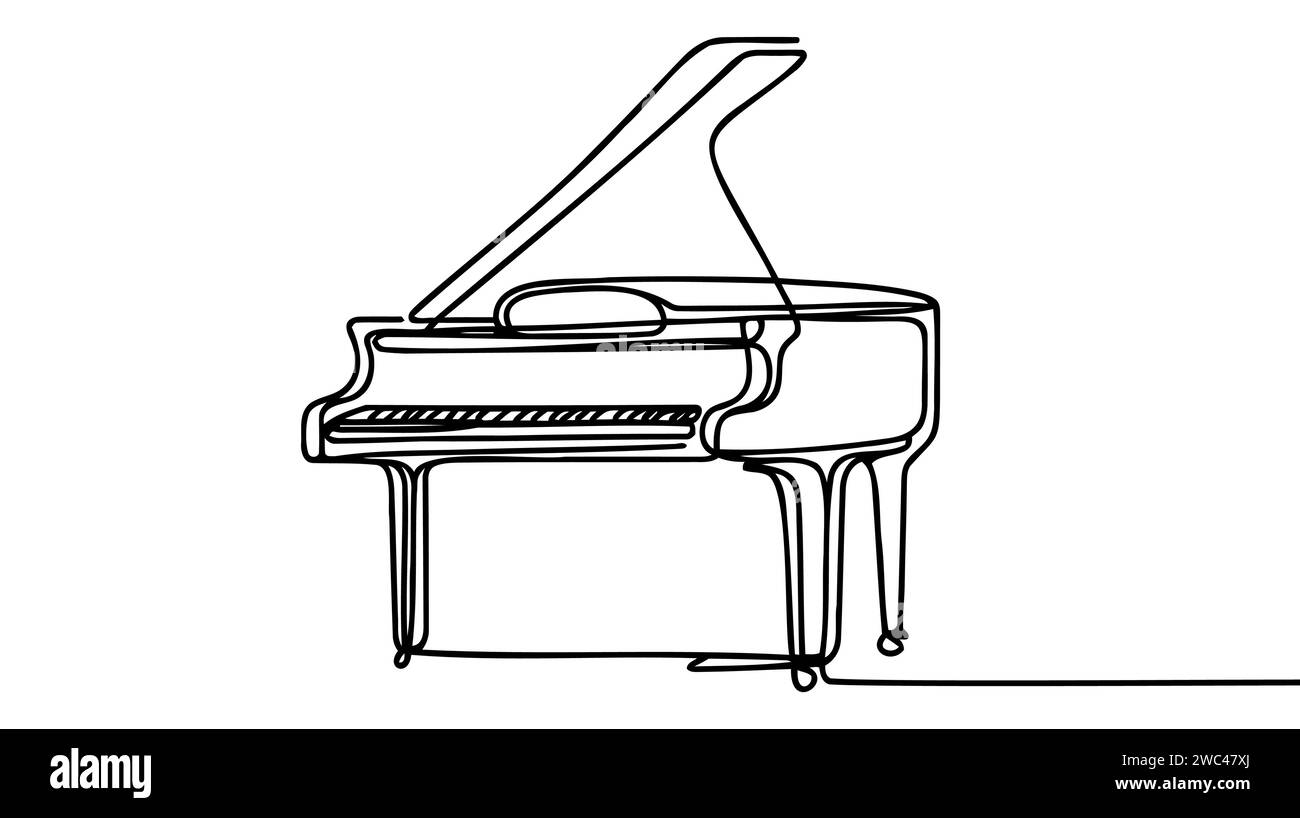 One single line drawing of luxury wooden grand piano. Modern classical ...