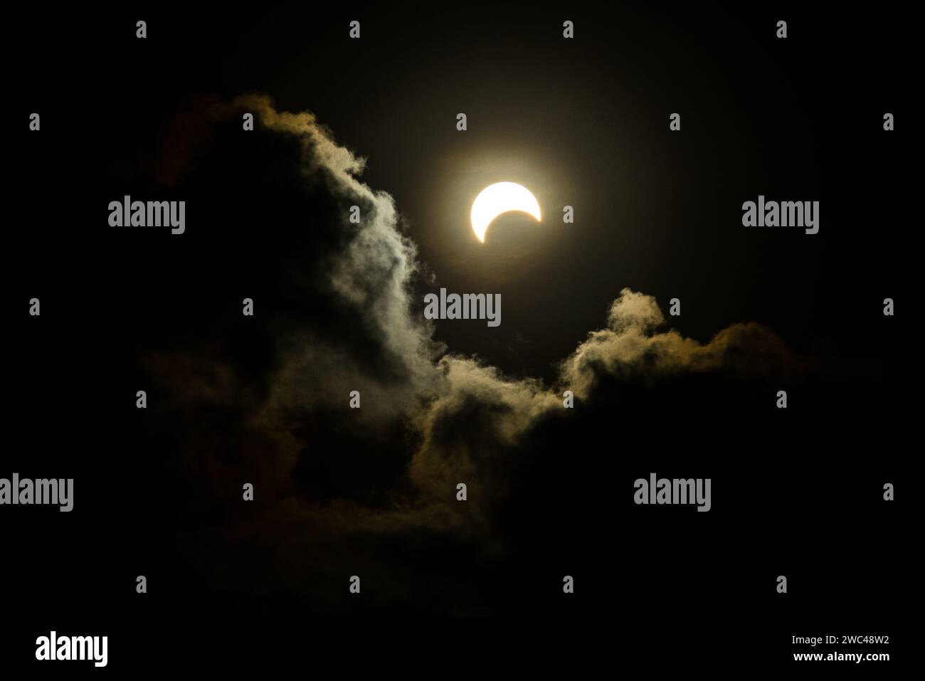Partial Solar Eclipse of October 14, 2023 during sunset as seen from ...
