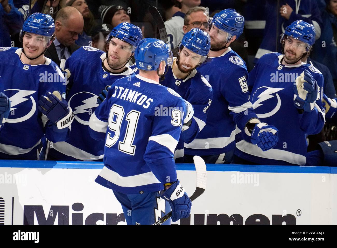 Tampa Bay Lightning center Steven Stamkos (91) celebrates with the ...