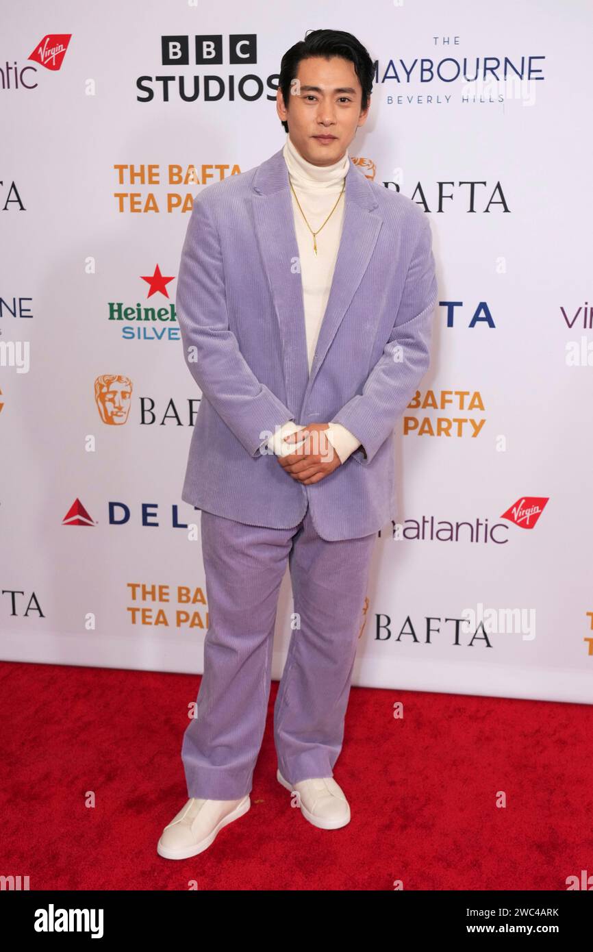 Teo Yoo arrives at the BAFTA Tea Party on Saturday, Jan. 13, 2024, at ...