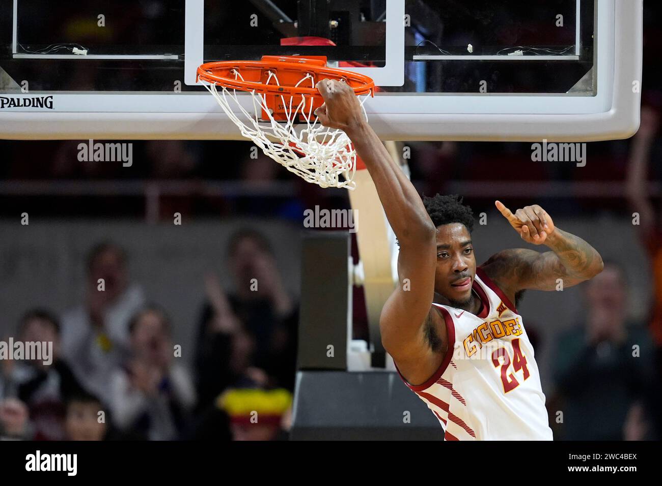 Iowa State forward Hason Ward (24) celebrates after a dunk during the ...