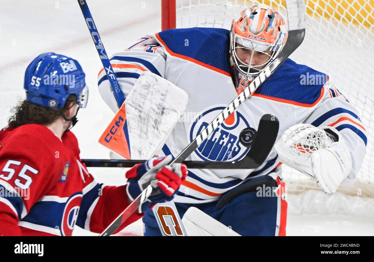 Montreal Canadiens' Michael Pezzetta (55) tries to tip the puck past ...