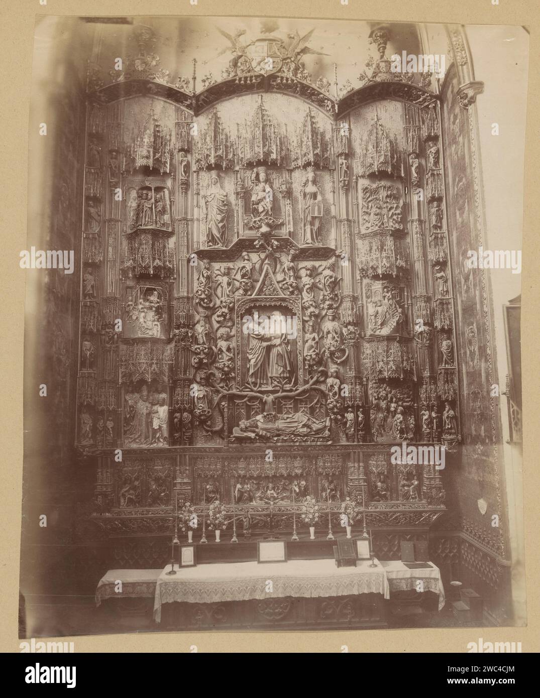 Cut altarpiece, possibly in a Spanish church, on the right a ...