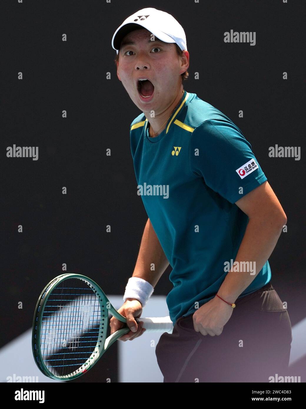 Bai Zhuoxuan of China reacts after winning a point against Elina ...