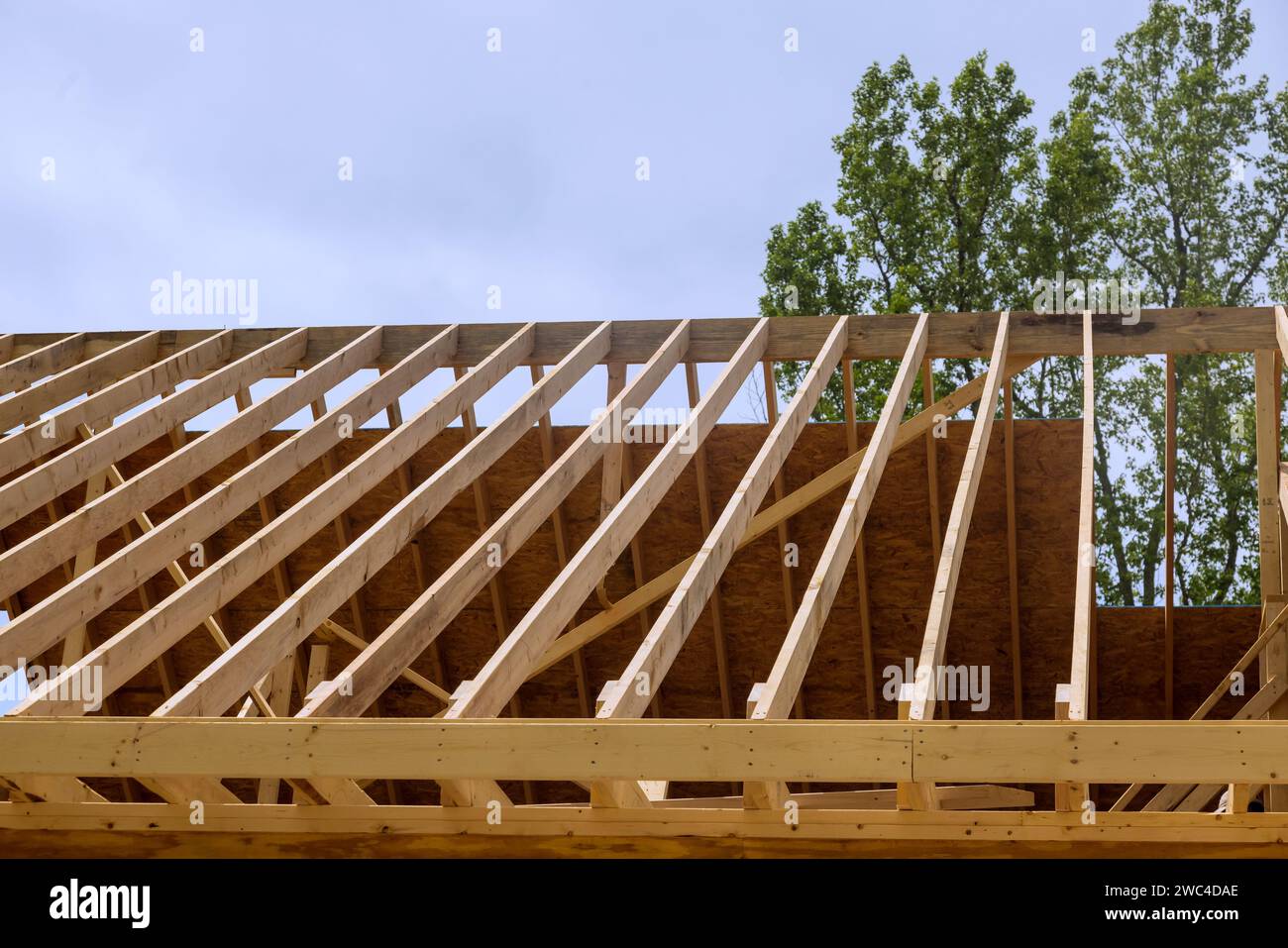 Timber wooden truss frame beam house stick built home under framework ...