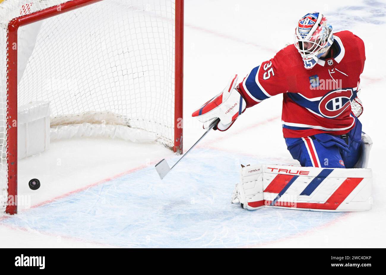 Montreal Canadiens goaltender Sam Montembeault is scored on by Edmonton ...