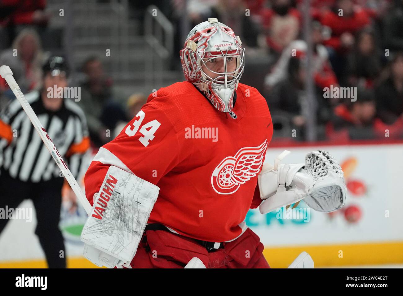 Detroit Red Wings goaltender Alex Lyon (34) plays against the Los ...