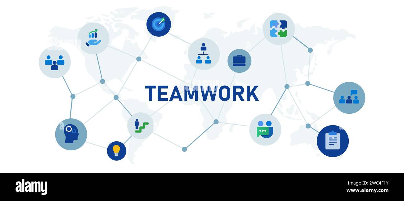 Teamwork team work concept of collaboration in corporation company icon set illustration header ...