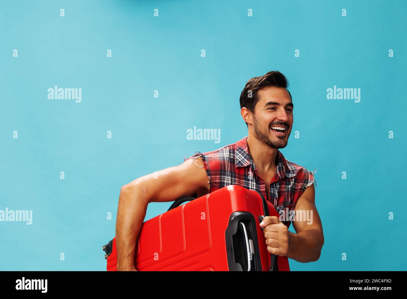 Weekend man happy studio trip travel vacation flight traveler ...