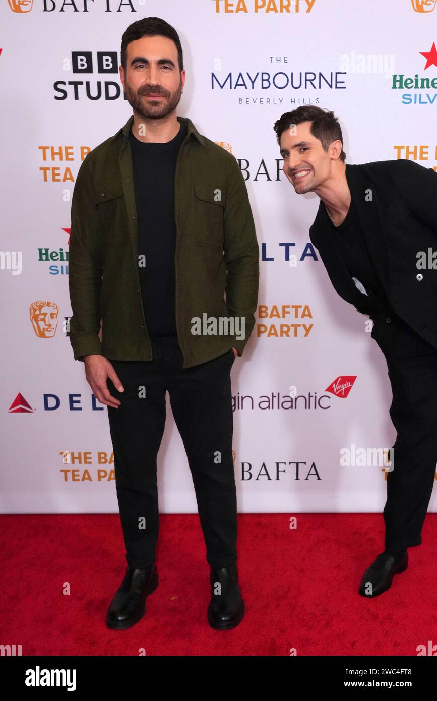 From left, Brett Goldstein and Phil Dunster arrive at the BAFTA Tea ...