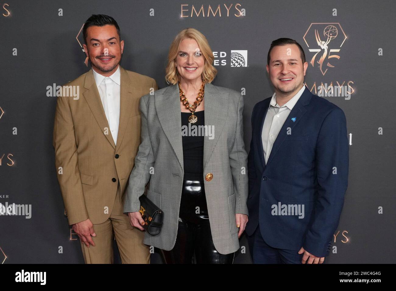 Anthony Ramos, from left, Sarah Ellis, and Rich Ferraro attend the 75th ...