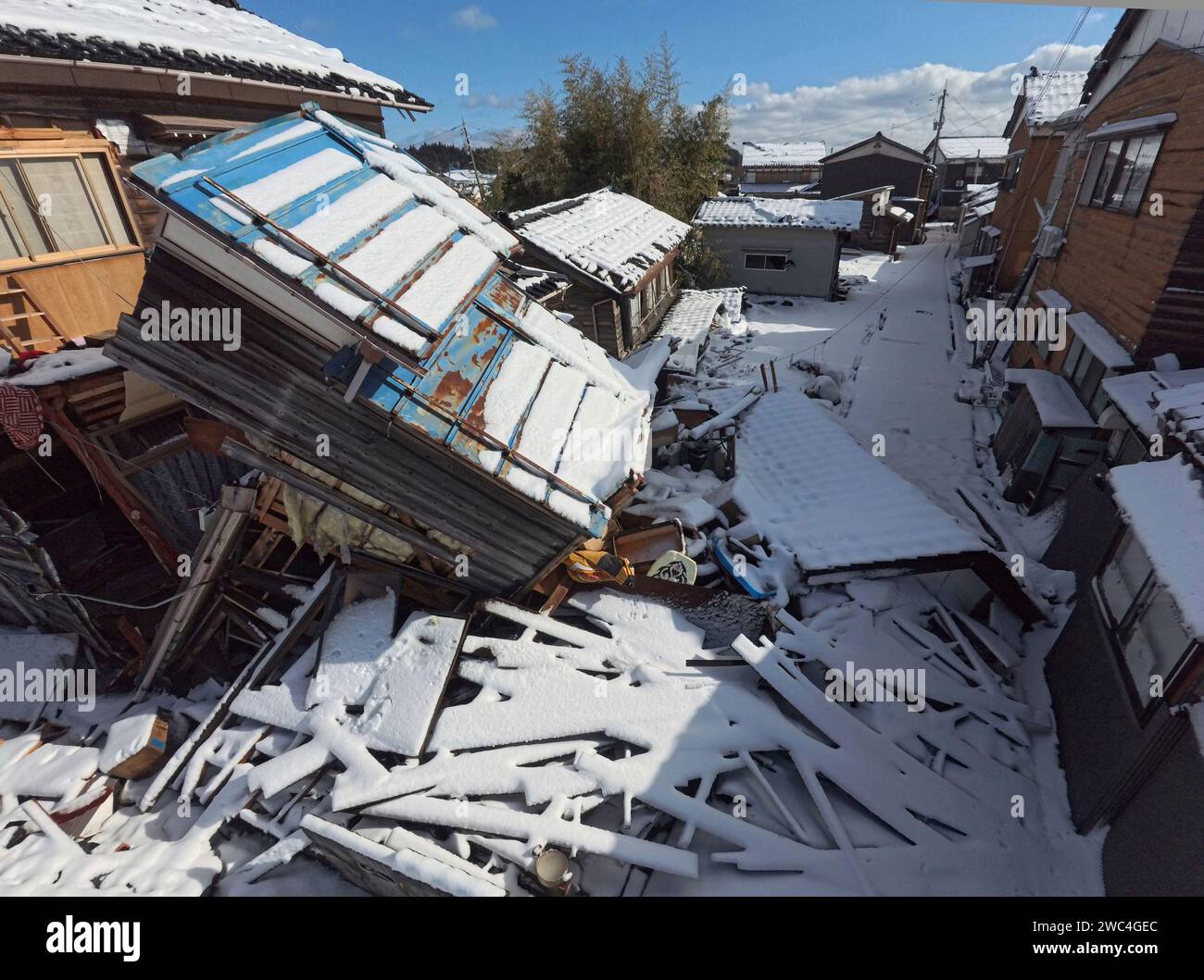 A photo shows a disaster-stricken area where was damaged by earthquake ...