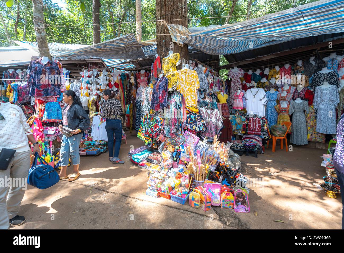 Bou Sra, Cambodia - December 31, 2023: stall selling clothes and ...