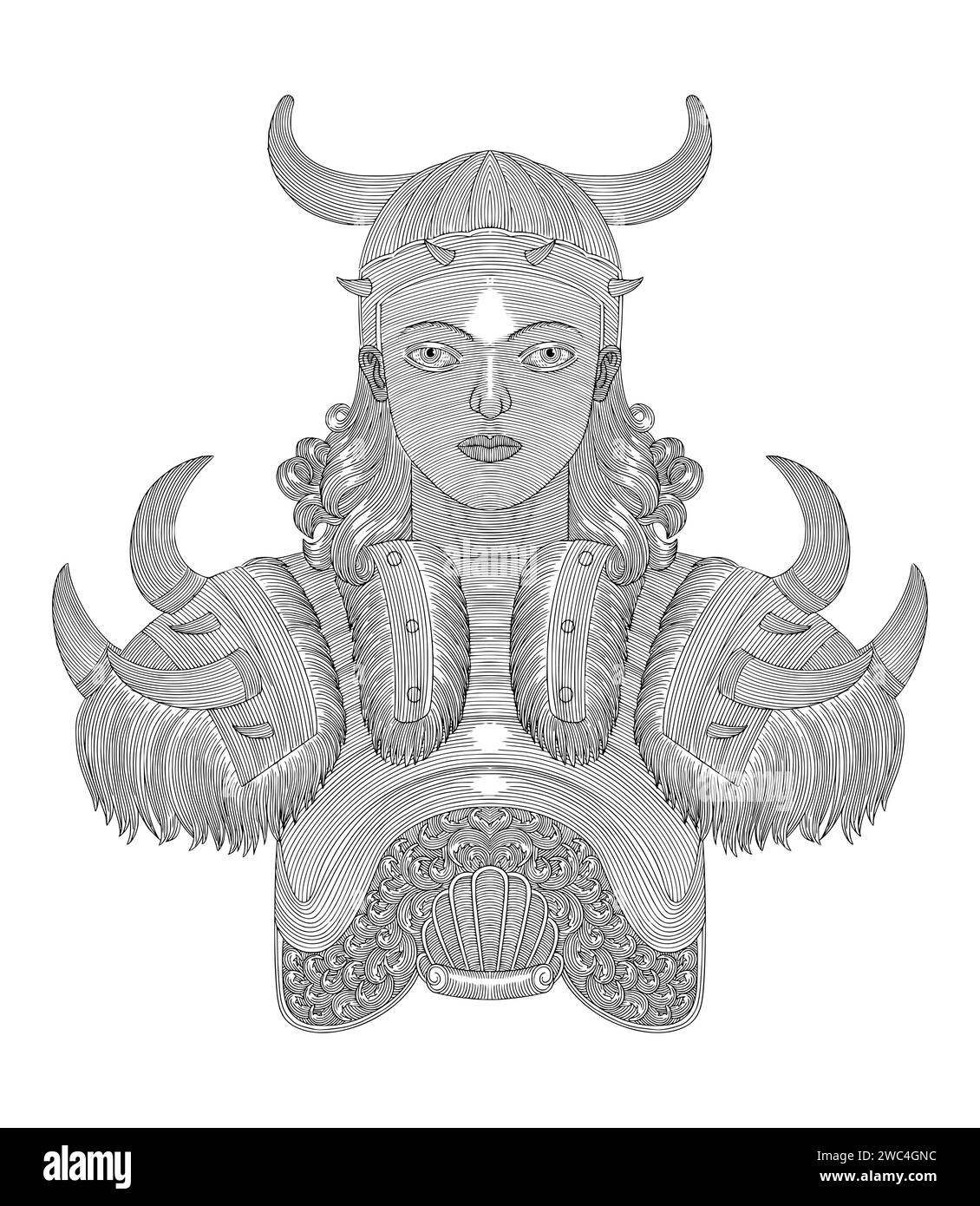 Taurus man character design, vintage engraving drawing style ...