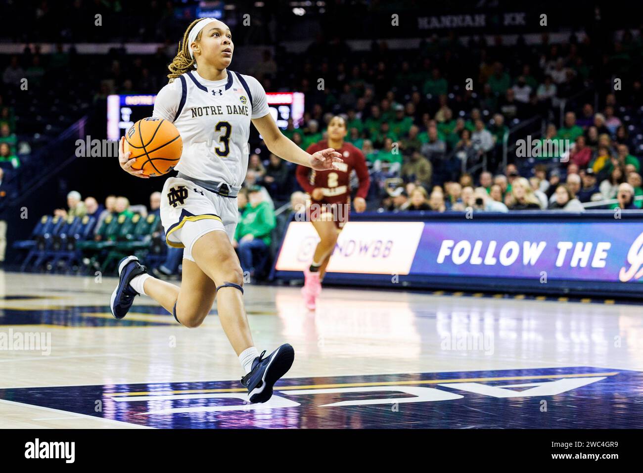 USA. 11th Jan, 2024. January 11, 2024: Notre Dame guard Hannah Hidalgo (3) drives to the basket ...