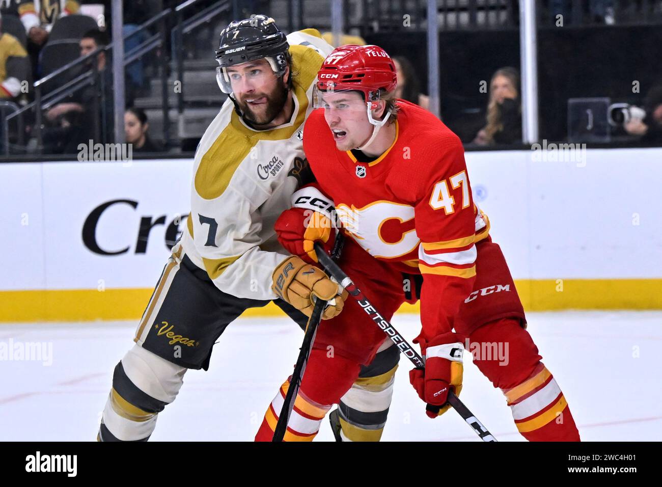 Vegas Golden Knights defenseman Tobias Bjornfot (7) defends against ...