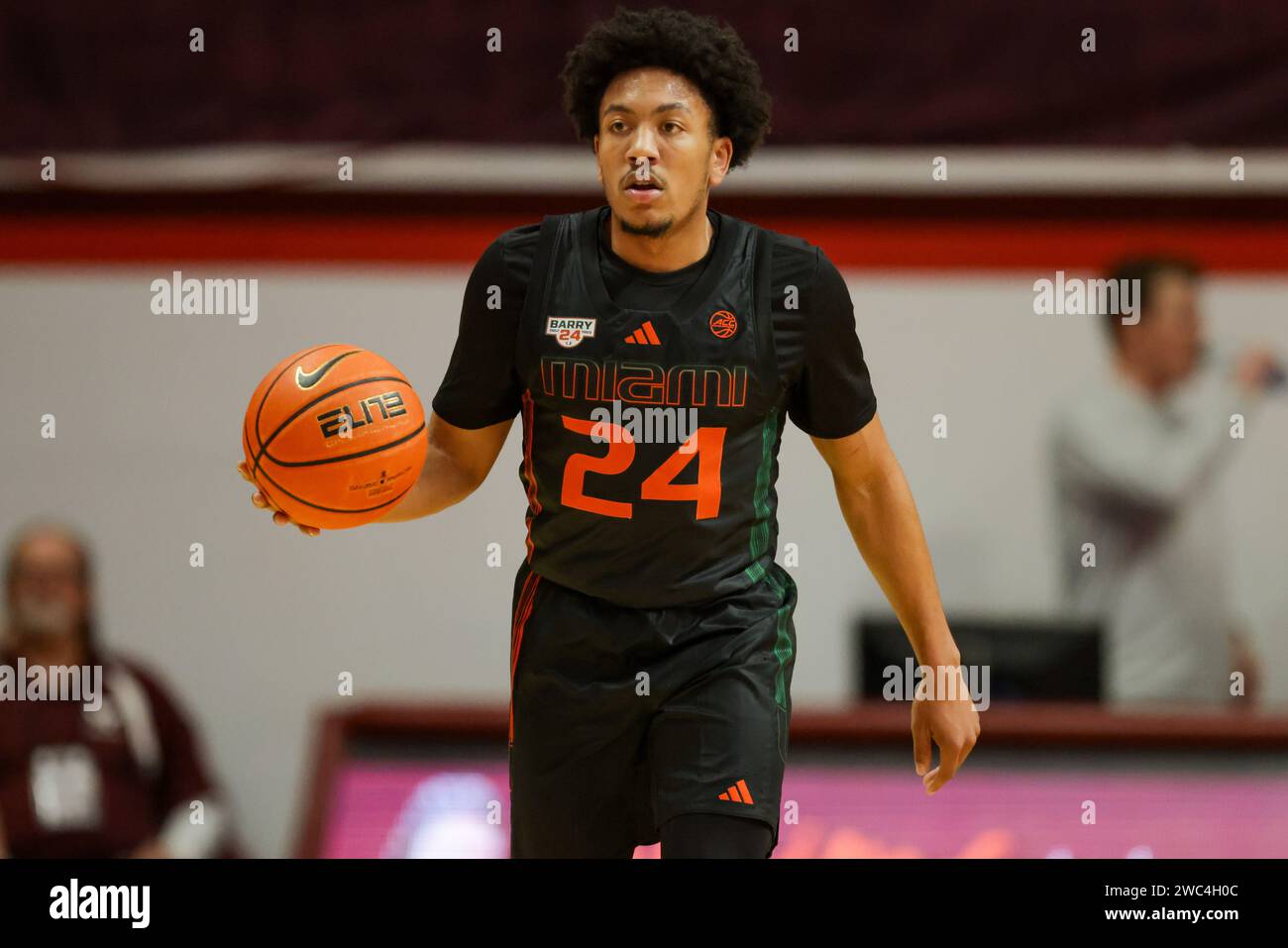 Blacksburg, Virginia, USA. 13th Jan, 2024. Miami Hurricanes guard Nijel ...