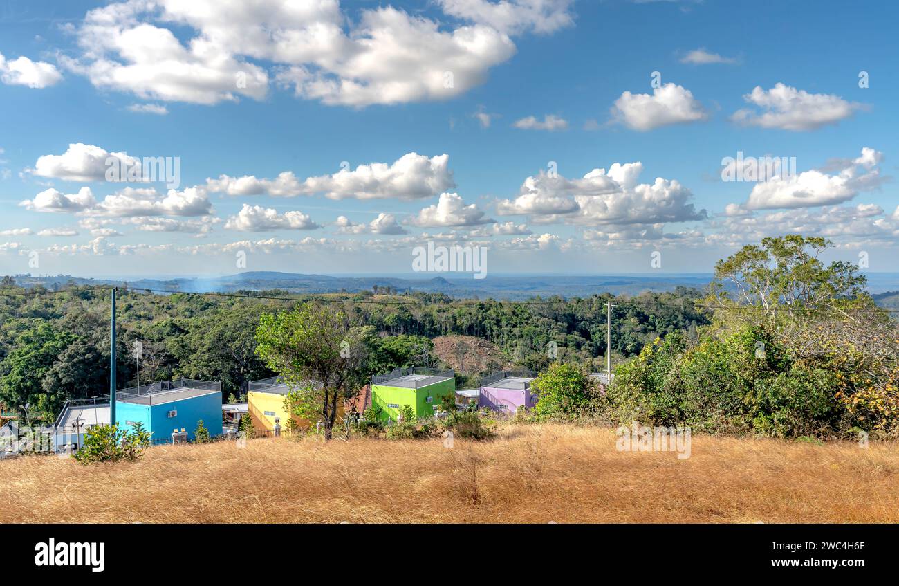 Krong San Monourom, Cambodia - December 31, 2023: Colorful houses at ...