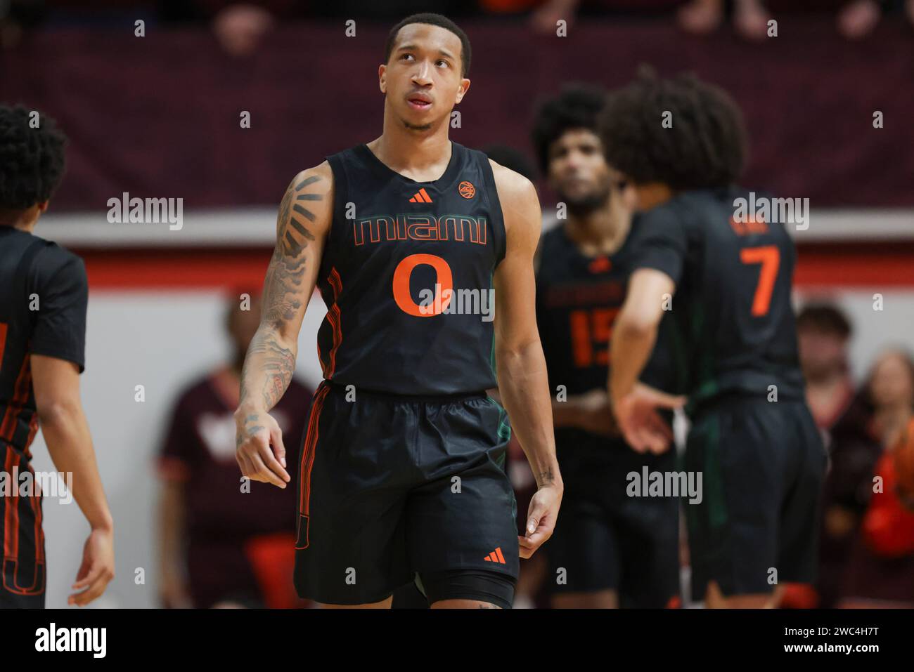Blacksburg, Virginia, USA. 13th Jan, 2024. Miami Hurricanes guard ...