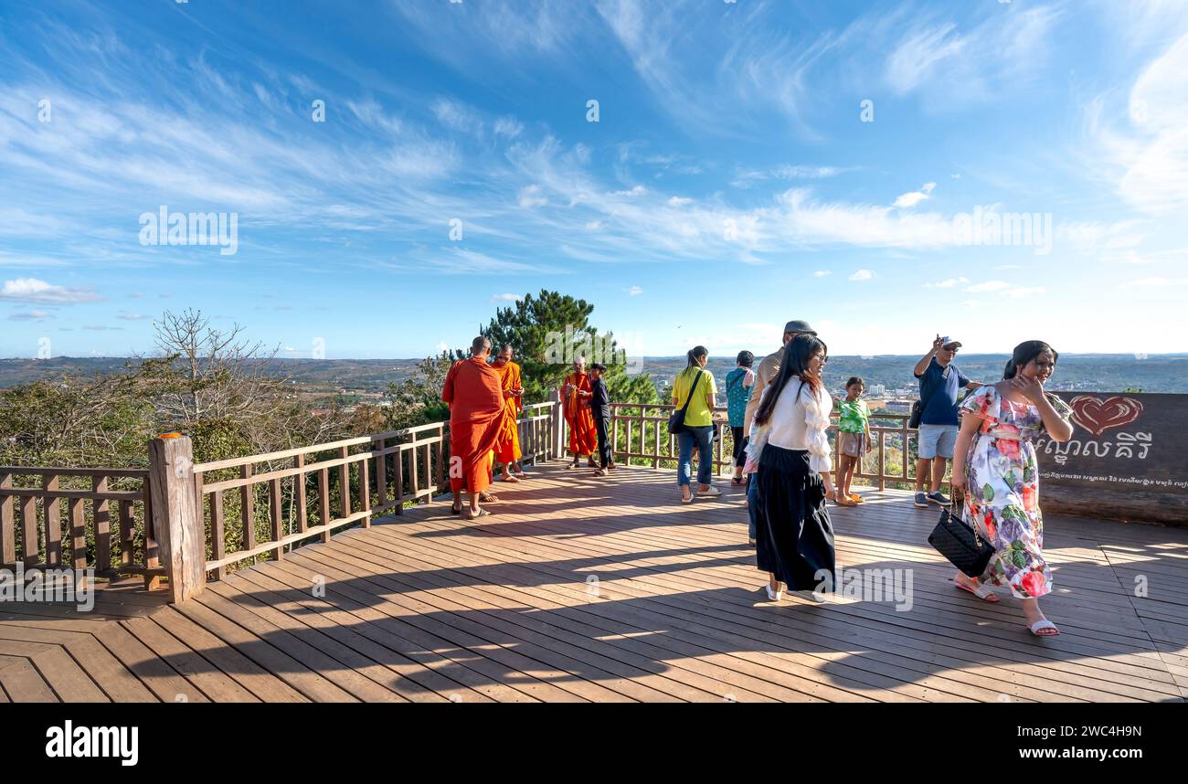 Krong San Monourom, Cambodia - December 31, 2023: Tourists at Krong ...