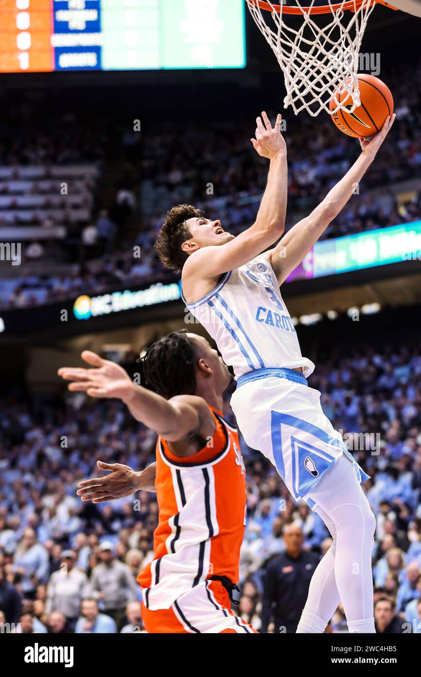 January 13, 2024: North Carolina senior Cormac Ryan (3) goes up for ...