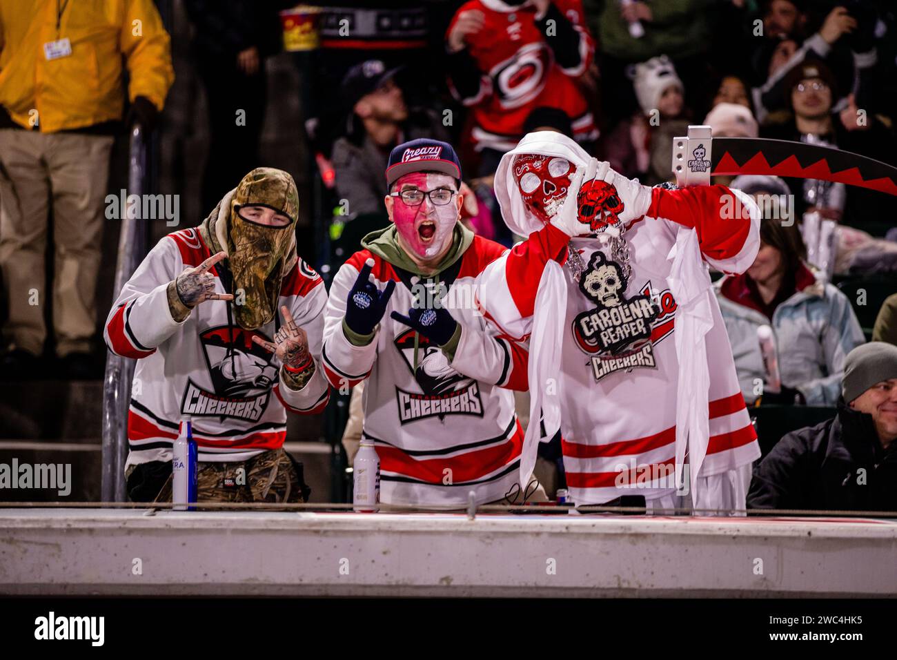 Charlotte, NC, USA. 13th Jan, 2024. Charlotte Checkers fans have fun ...