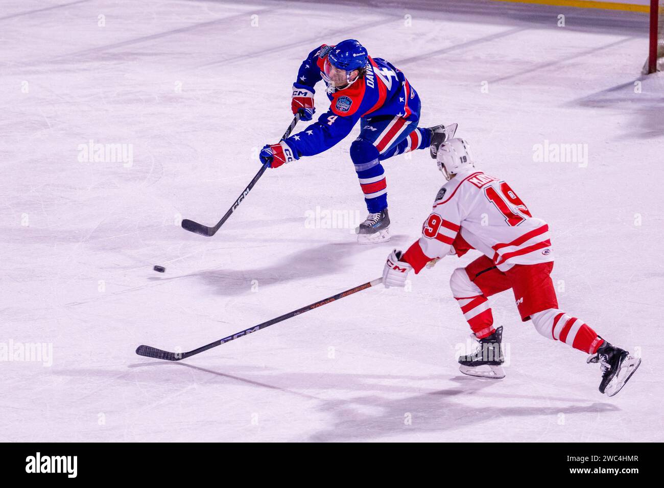 Charlotte, NC, USA. 13th Jan, 2024. Rochester Americans Jeremy Davies ...