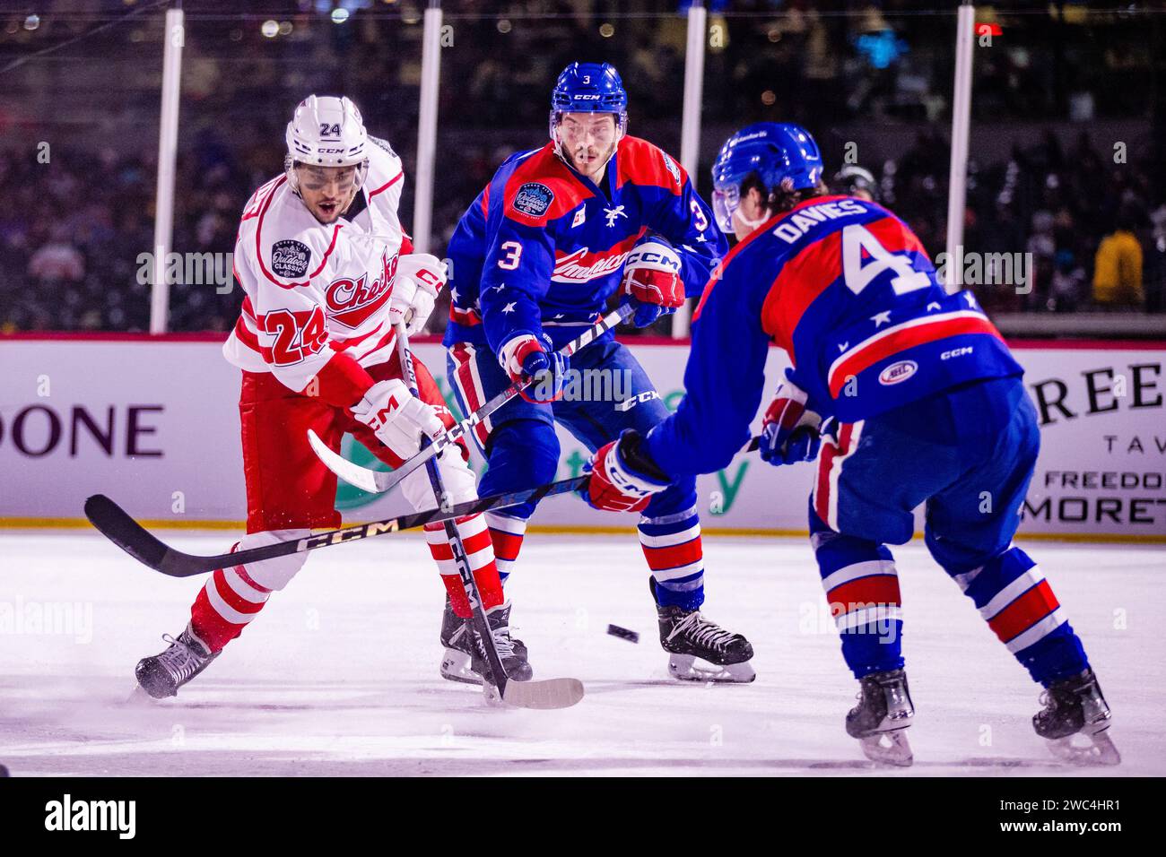 Charlotte, NC, USA. 13th Jan, 2024. Charlotte Checkers Justin Sourdif ...
