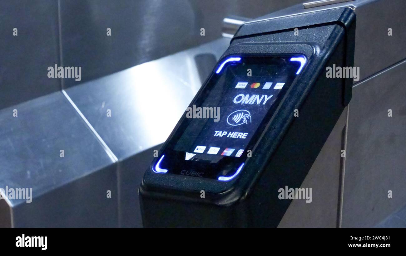 OMNY MTA Contactless fare payment system at grand central terminal. New York Subway station. NY ...