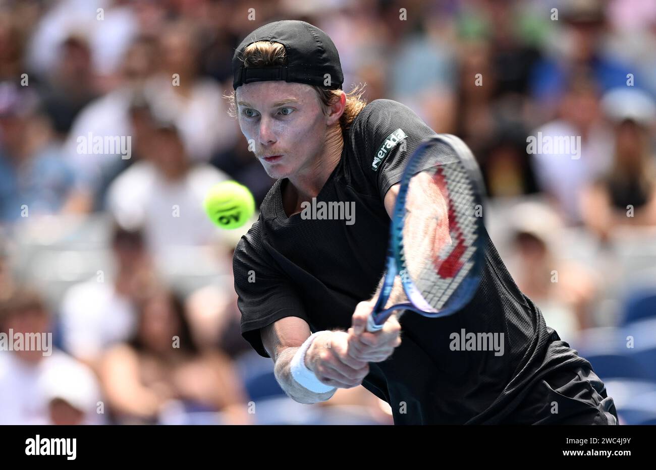 Melbourne, Australia. 14th Jan, 2024. Dane Sweeny of Australia returns ...