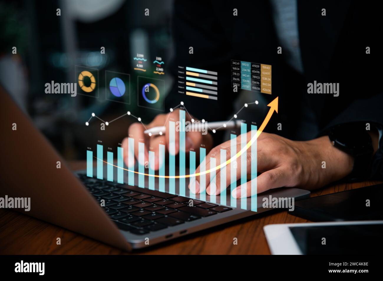 concept of data economic growth through a graph chart. Business ...
