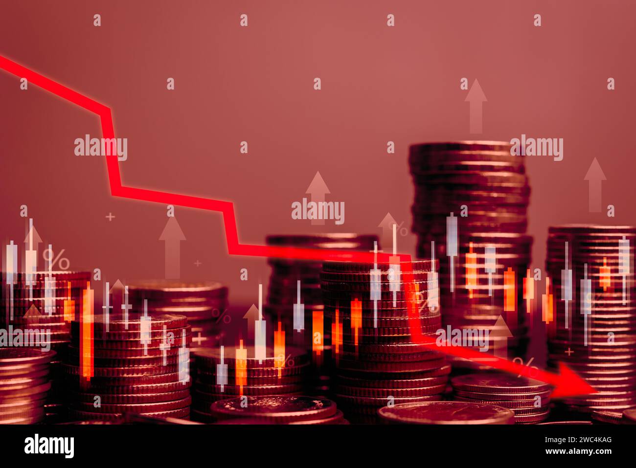 Economic index stock market and fund price graph change fall and ...