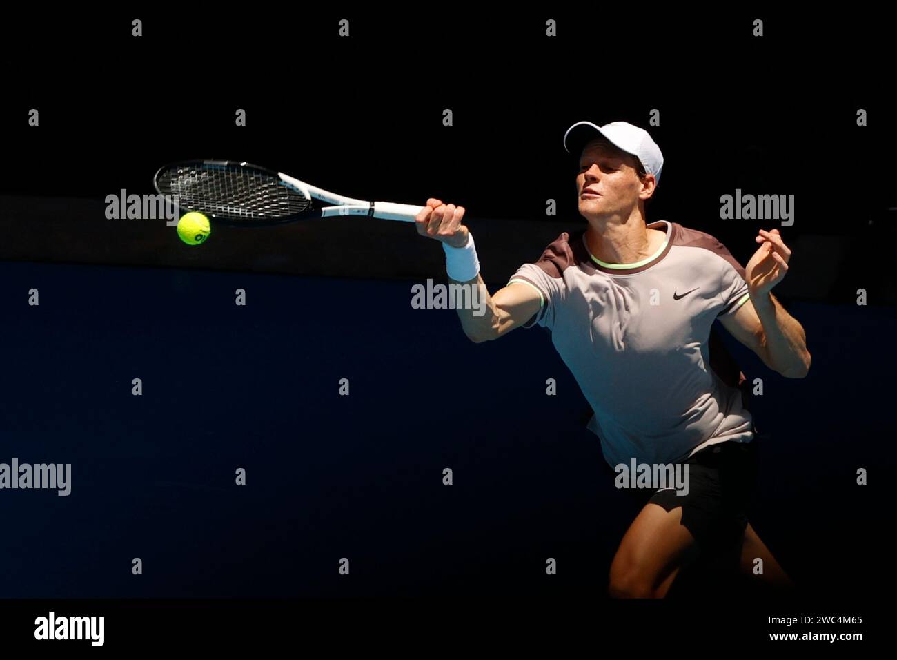 Melbourne, Victoria, Australia. 14th Jan, 2024. Jannik Sinner ( ITA) In action during their ...