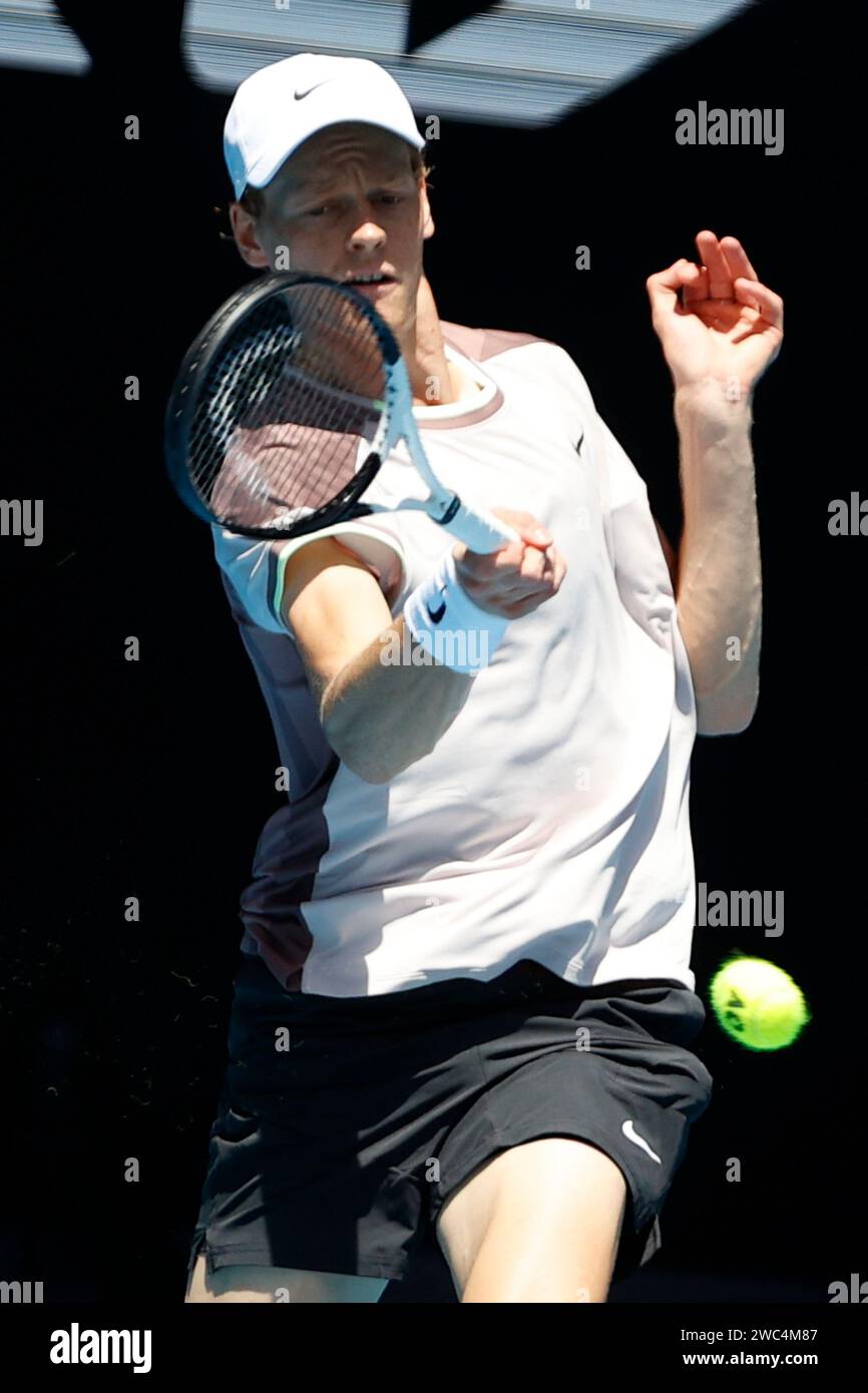 Melbourne, Victoria, Australia. 14th Jan, 2024. Jannik Sinner ( ITA) In action during their ...