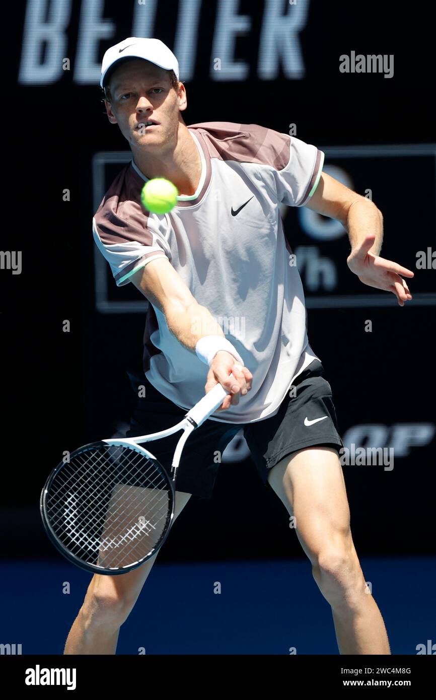 Melbourne, Victoria, Australia. 14th Jan, 2024. Jannik Sinner ( ITA) In action during their ...