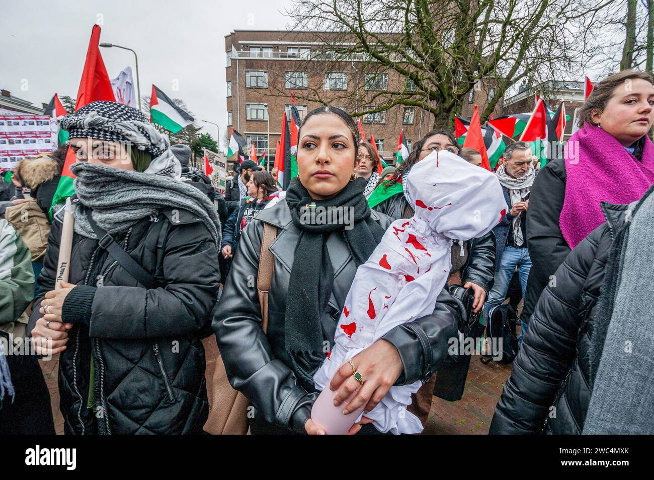 Young female Palestinian supporter with shrouded doll, representing a ...