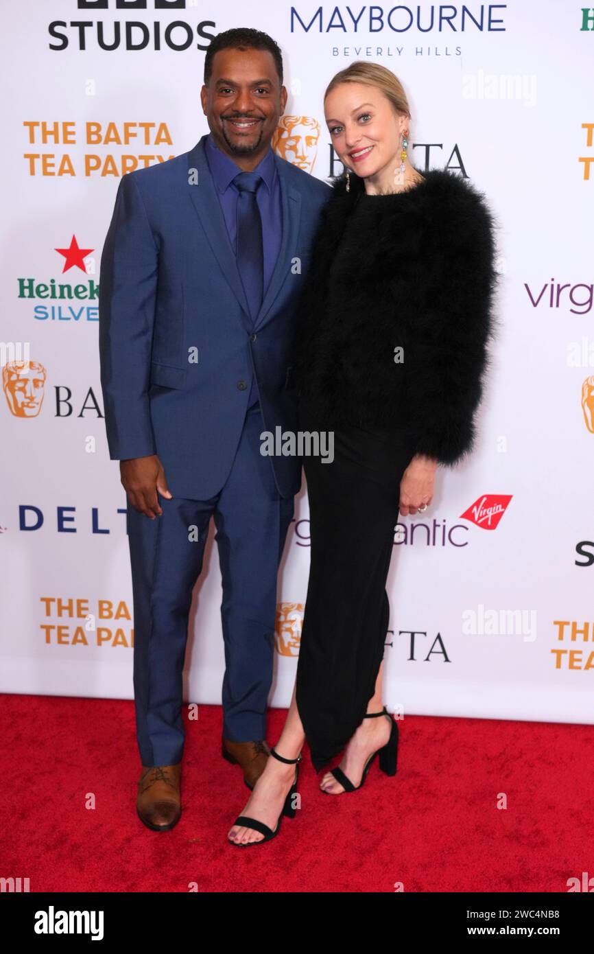 From left, Alfonso Ribeiro and Angela Unkrich arrive at the BAFTA Tea ...