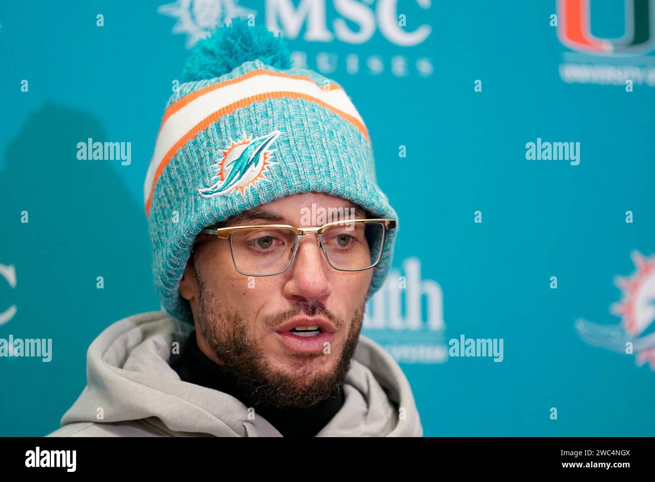 Miami Dolphins head coach Mike McDaniel speaks at a news conference ...