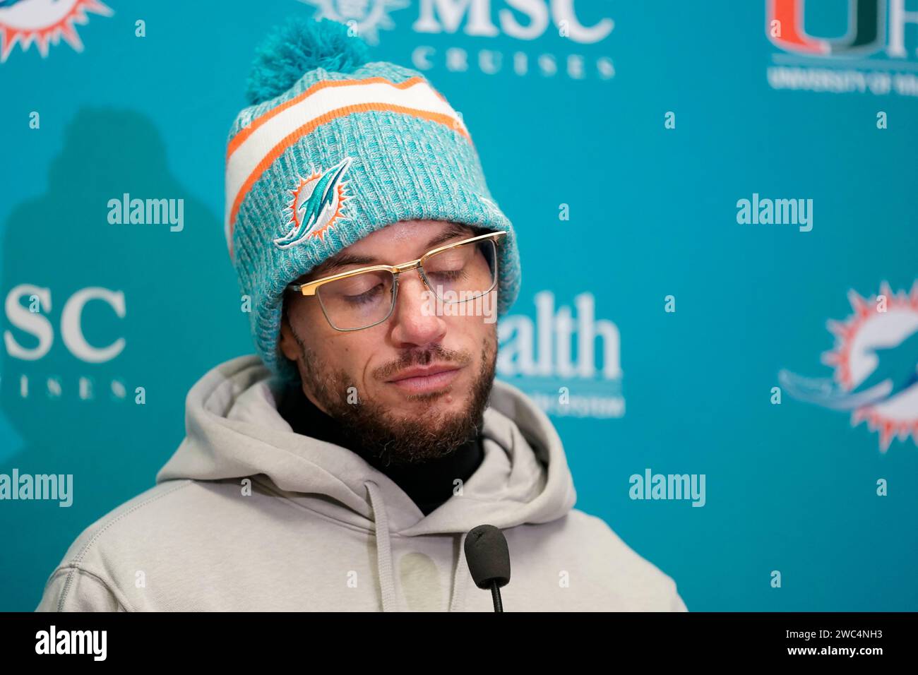 Miami Dolphins head coach Mike McDaniel speaks at a news conference ...