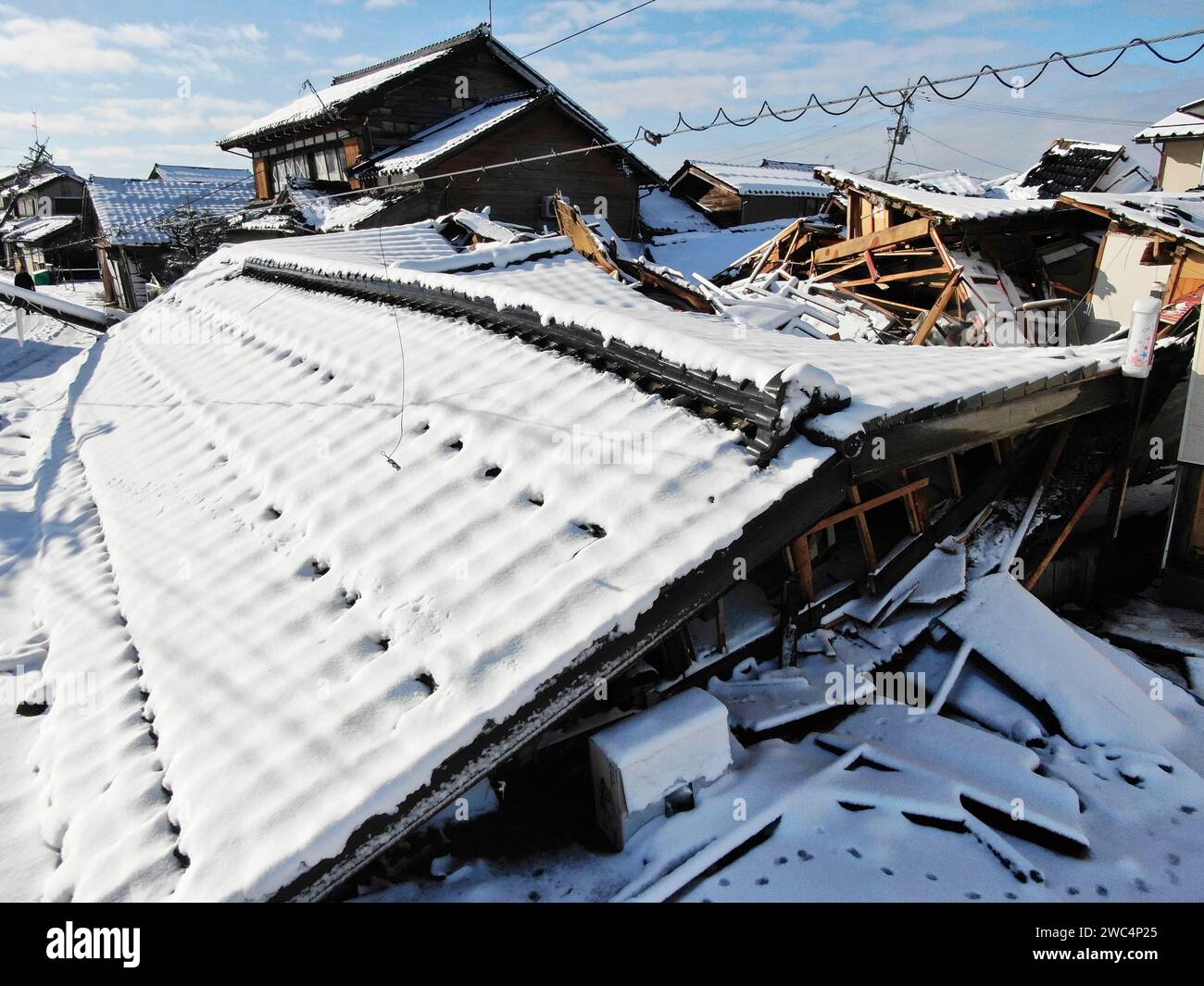 A photo shows a disaster-stricken area where was damaged by earthquake ...