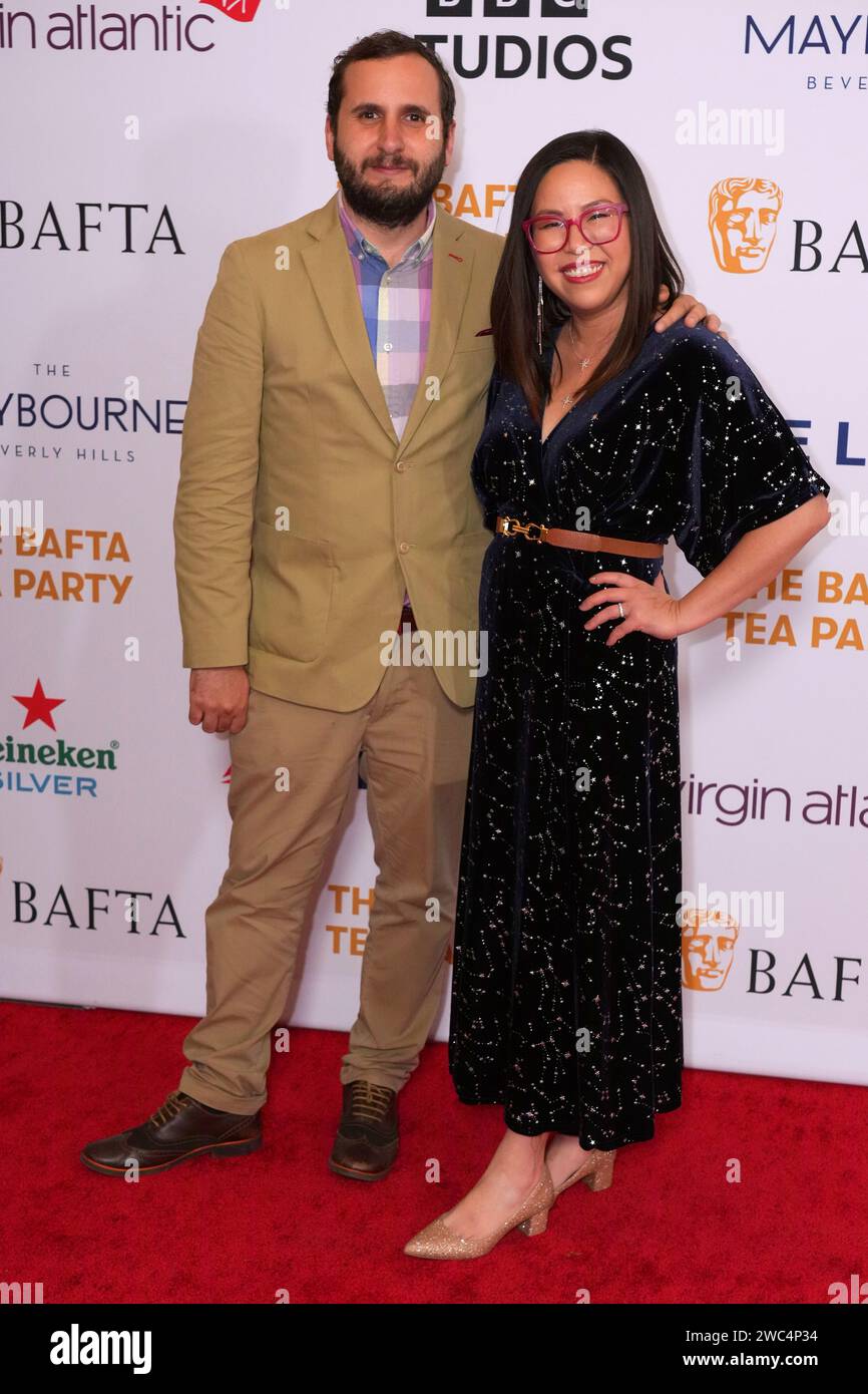 From left, Juan Pablo Reyes and Fawn Veerasunthorn arrive at the BAFTA ...