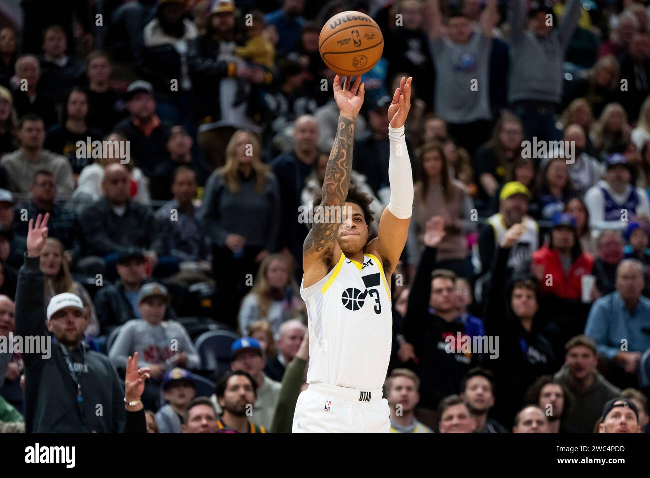 Utah Jazz guard Keyonte George (3) shoots during the second half of an ...